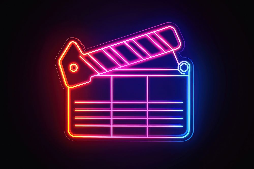Movie clapper icon neon scoreboard | Free Photo Illustration - rawpixel
