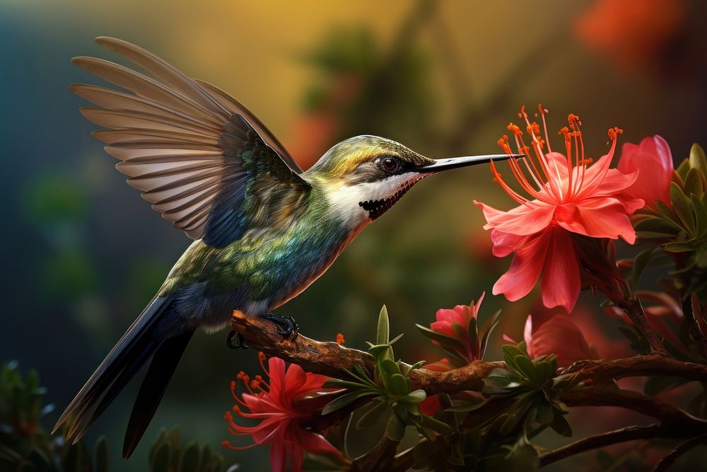 Hummingbird feeding flower beak blossom | Free Photo - rawpixel