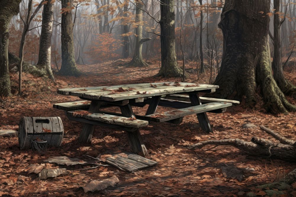 Weathered wooden picnic table forest | Free Photo - rawpixel