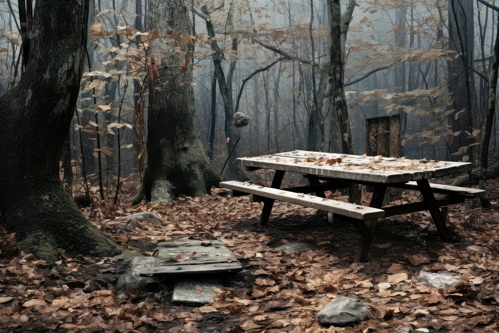 Weathered wooden picnic table forest | Free Photo - rawpixel