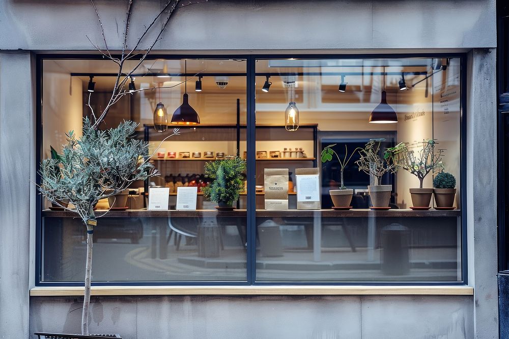 Coffee shop window mockup plant | Free Photo - rawpixel