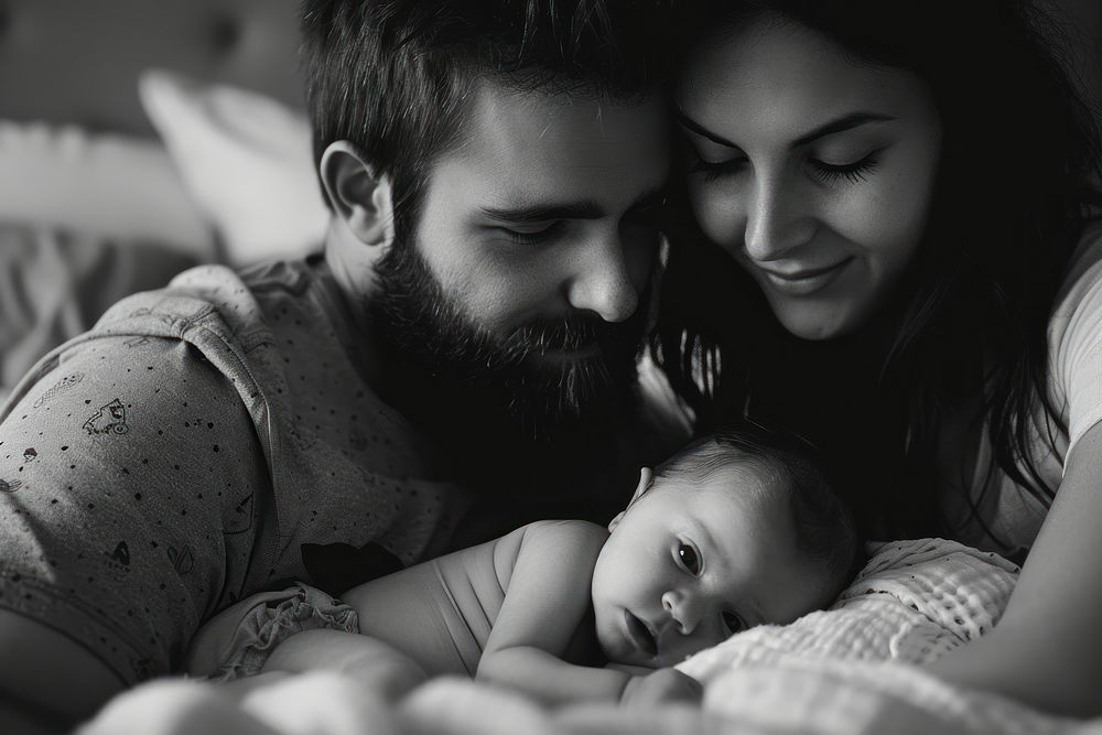 Dad and mom cuddle baby | Free Photo - rawpixel