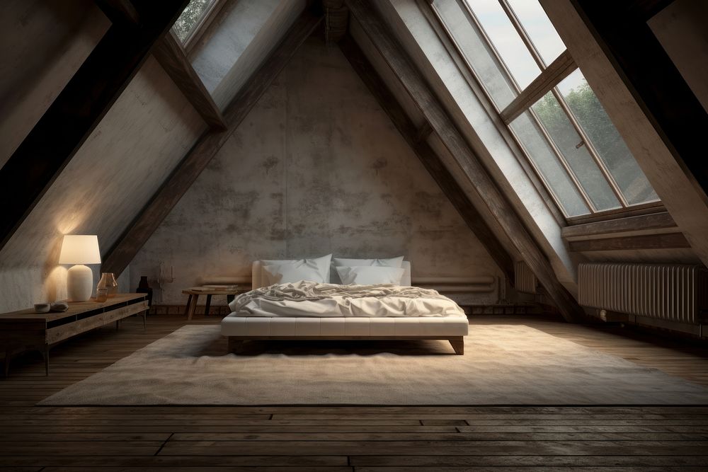 Loft bedroom sloped roof architecture | Free Photo - rawpixel