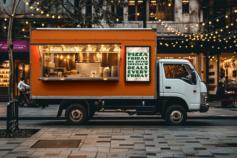 Orange food truck at night | Premium Photo - rawpixel