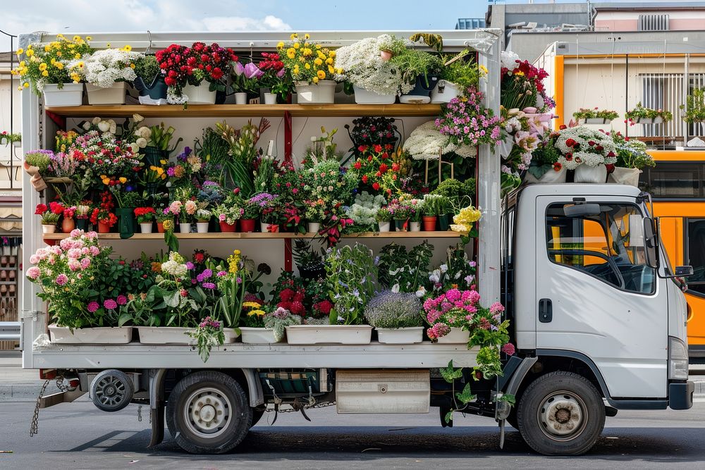Flower truck transportation blossom. | Free Photo - rawpixel