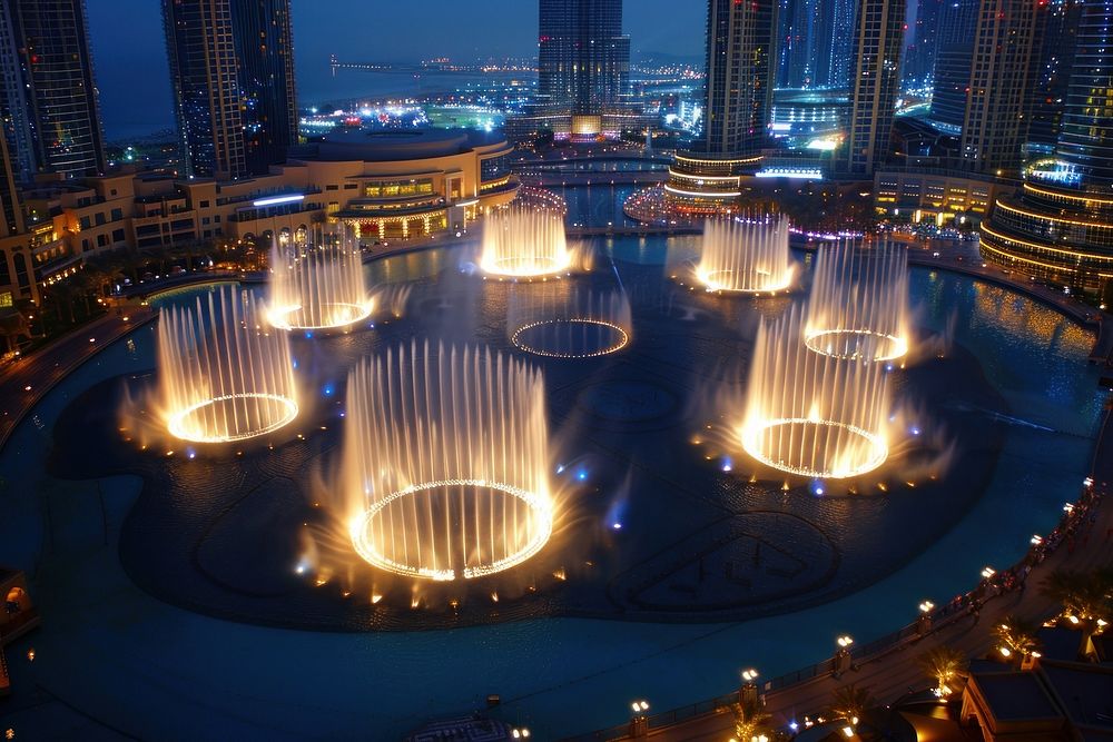 Dancing fountain show architecture metropolis | Free Photo - rawpixel
