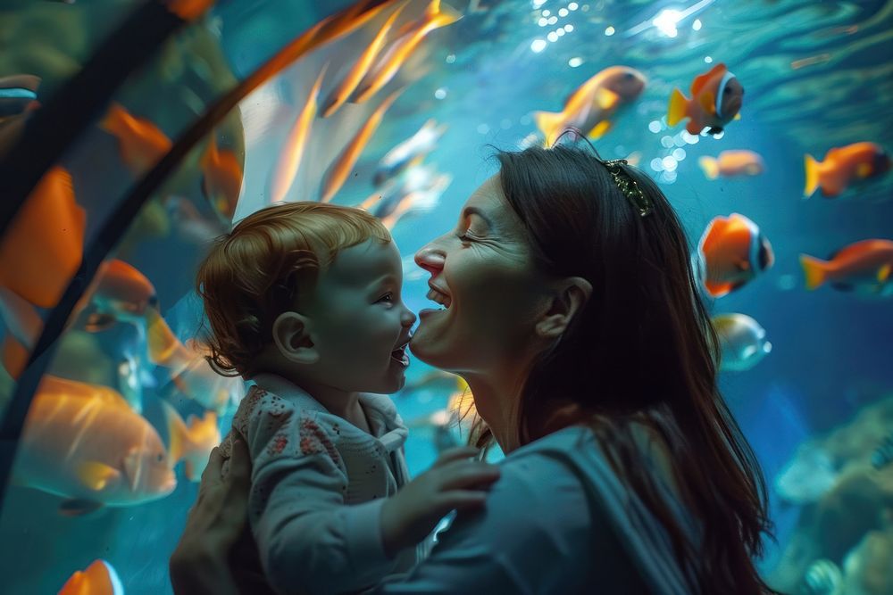 Mother and child look fish | Free Photo - rawpixel