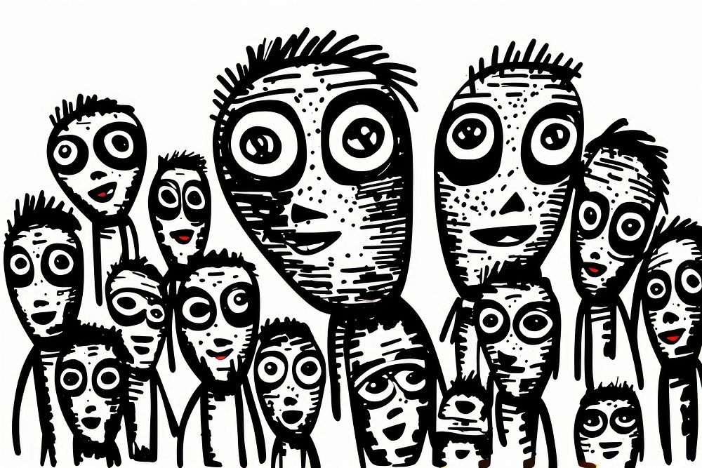 Ink drawing aliens illustrated stencil | Free Photo Illustration - rawpixel