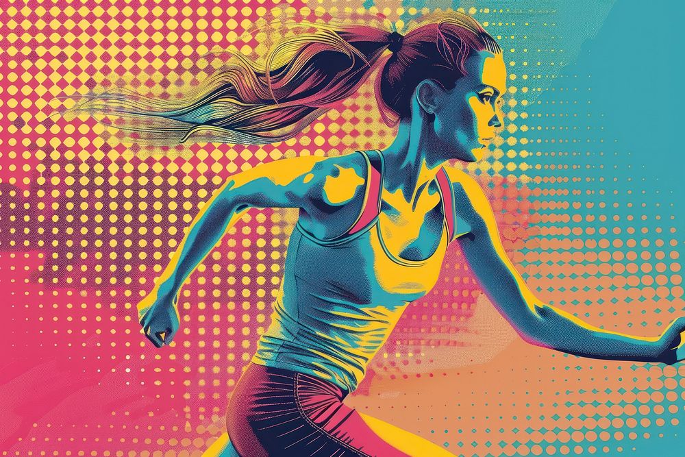 Girl running art recreation graphics. | Free Photo Illustration - rawpixel