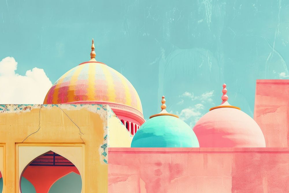 Retro collage mosque architecture building | Free Photo Illustration ...