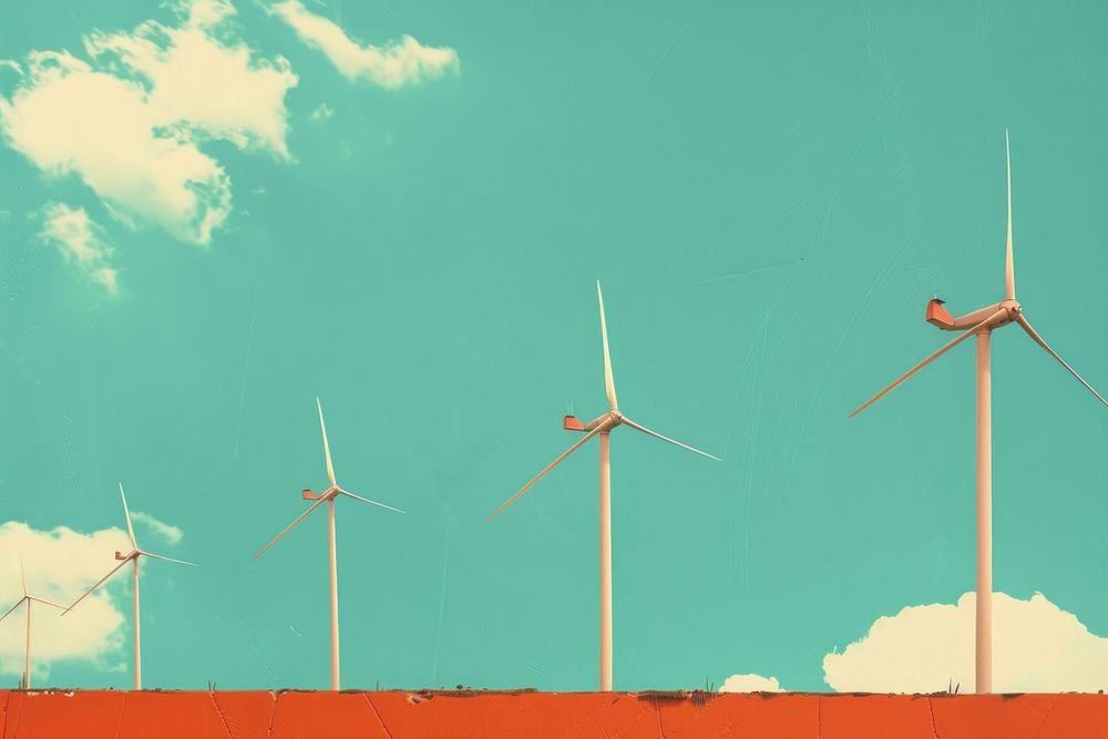 Retro collage wind turbine farm | Free Photo Illustration - rawpixel