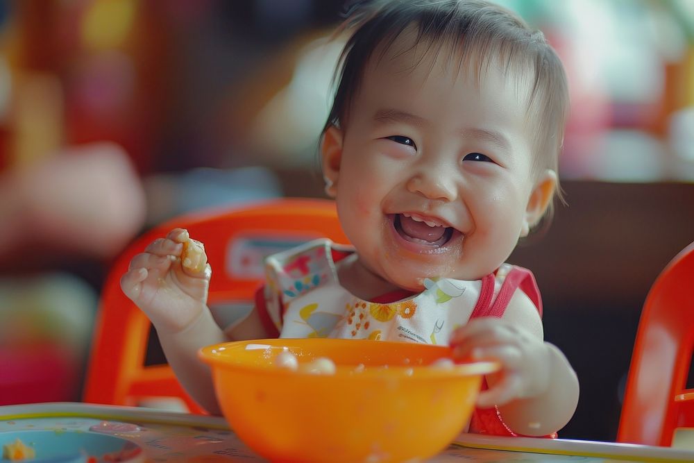 Baby self feeding happy person | Free Photo - rawpixel