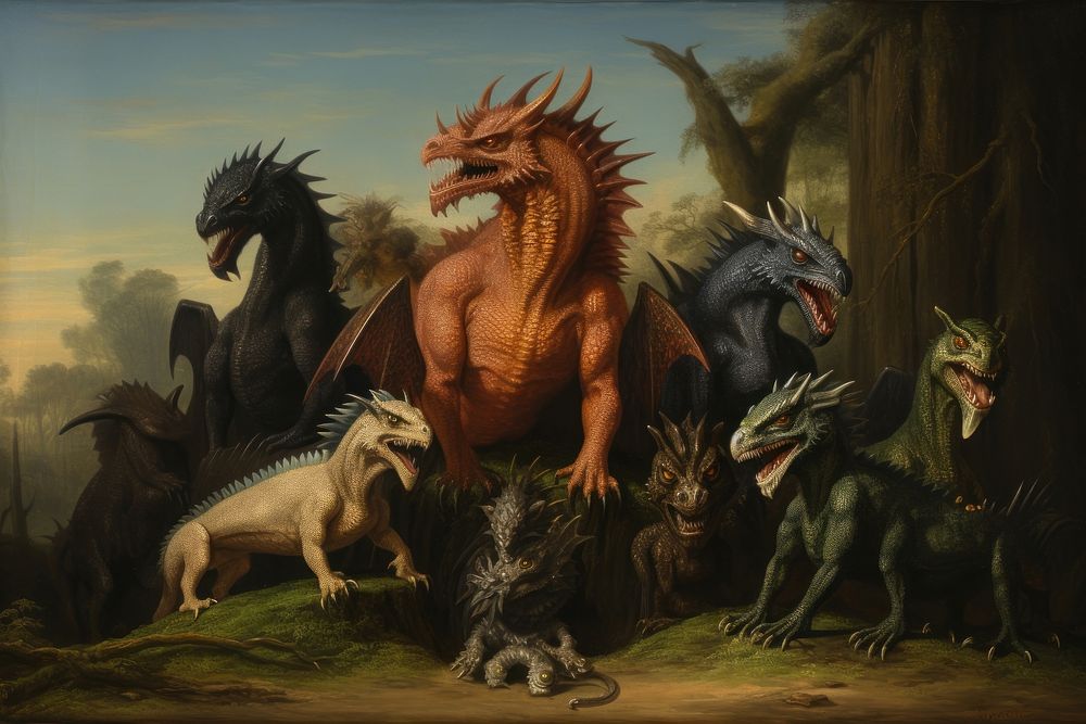 Mythical creatures dinosaur reptile animal. | Free Photo Illustration ...