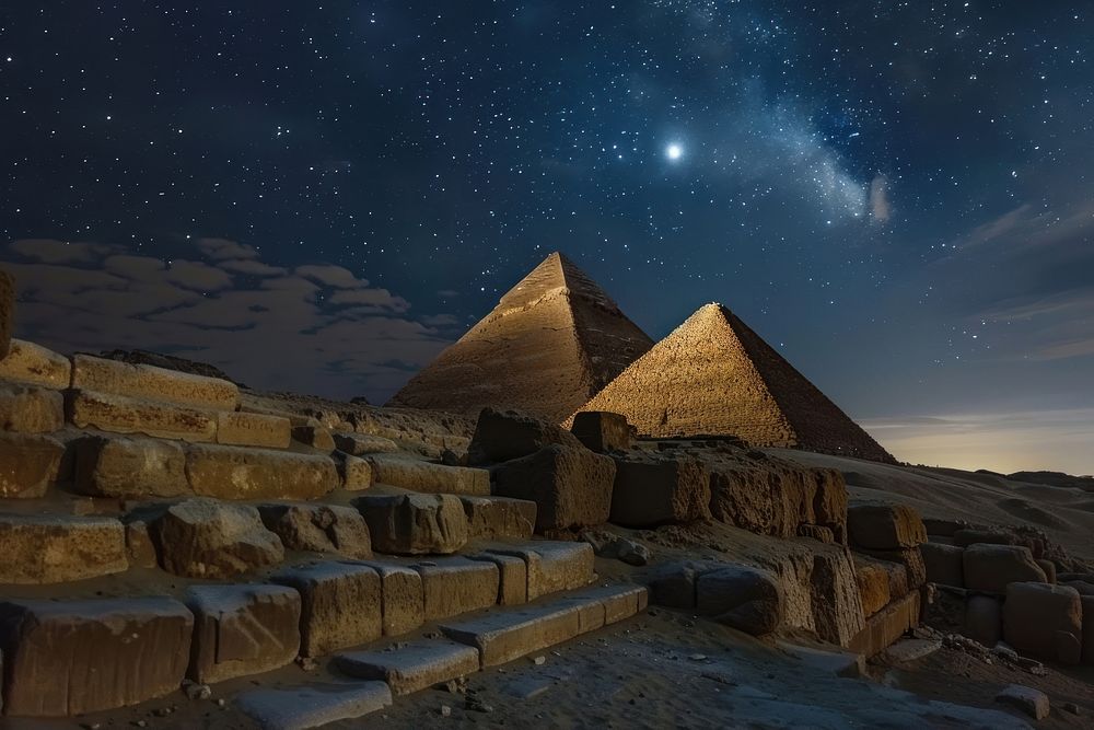 The Pyramids pyramid night architecture. | Free Photo - rawpixel