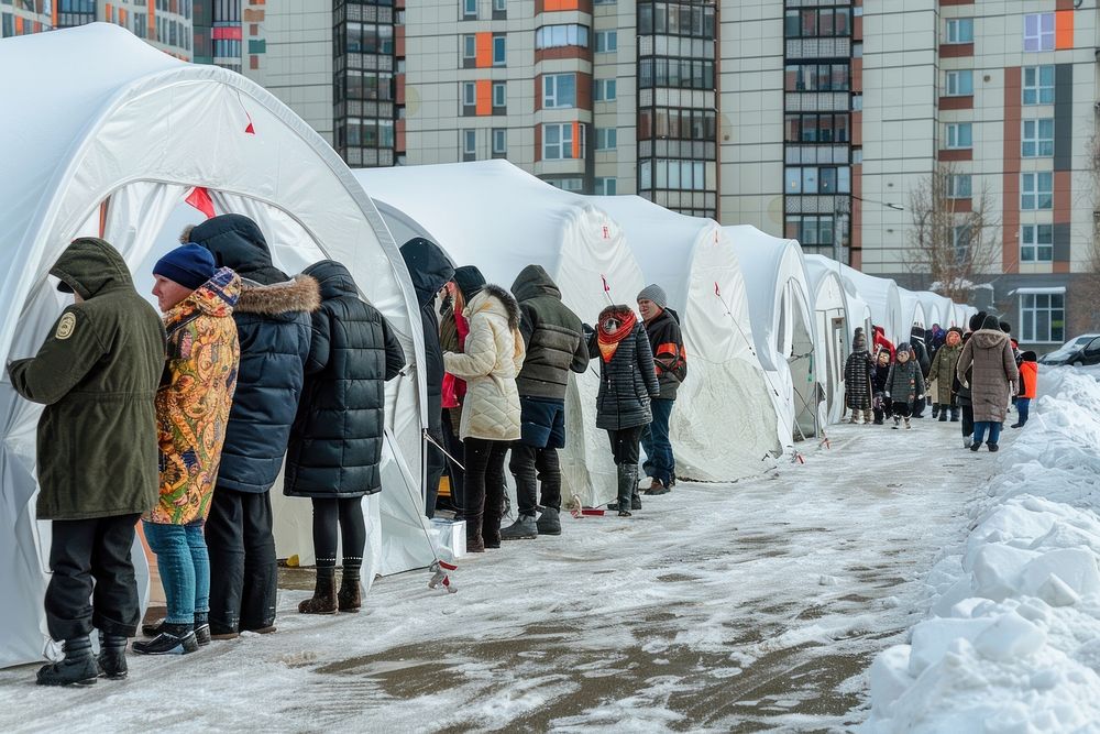 Refugee people lined front medical | Free Photo - rawpixel
