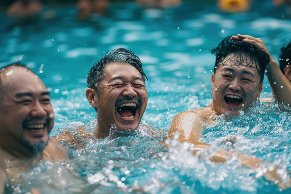 Asian men laughing and swimming | Free Photo - rawpixel