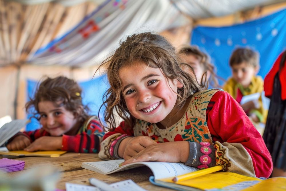 Happy refugee children studying classroom | Free Photo - rawpixel