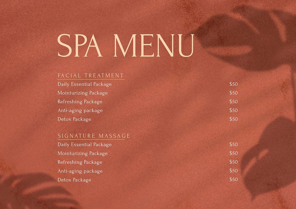 Spa menu template | Free Photo - rawpixel Spa menu template | Free Photo - rawpixel