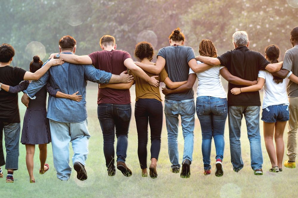 Group friends huddle rear view | Free Photo Illustration - rawpixel