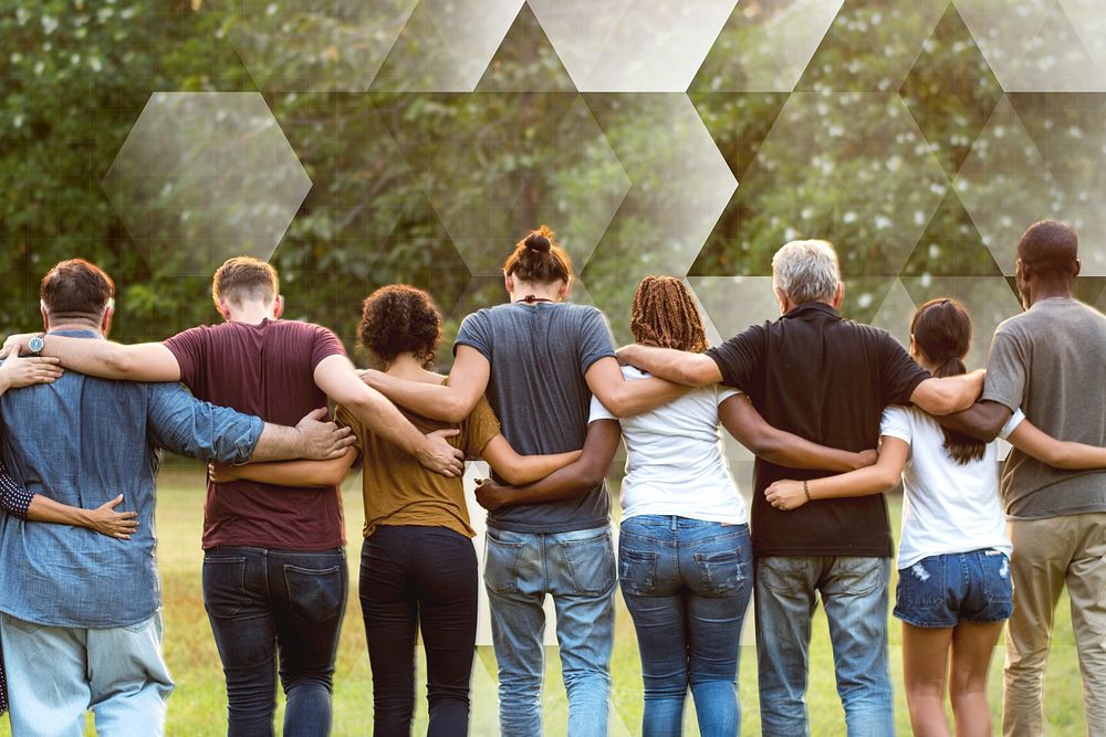 Group friends huddle rear view | Free Photo Illustration - rawpixel