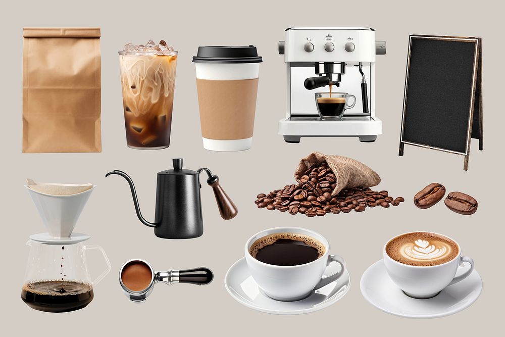 Coffee shop element set | Free Photo - rawpixel