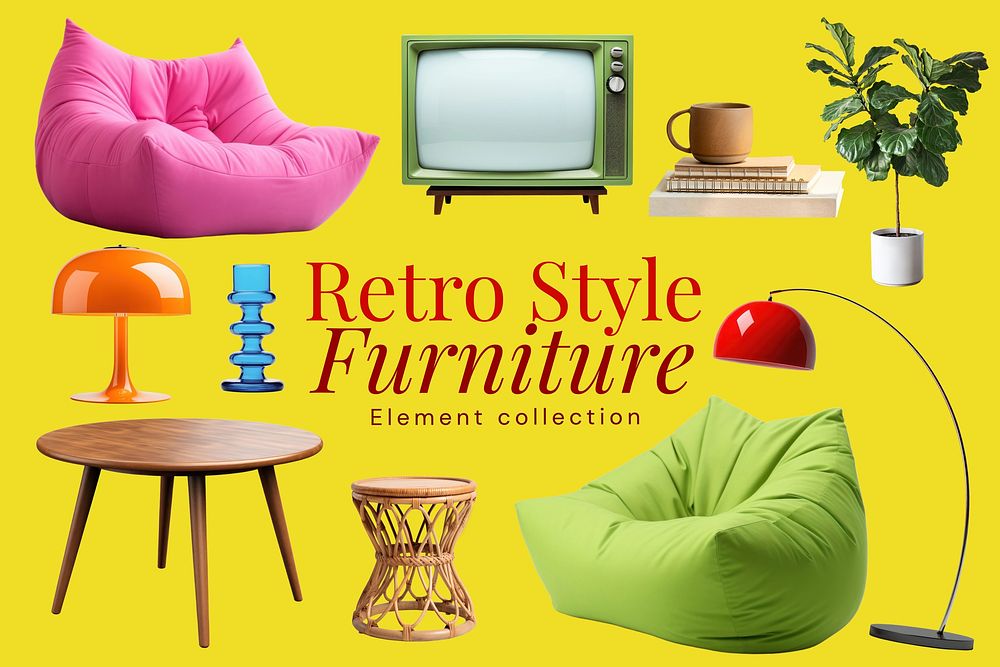 Retro furniture home decoration set | Free Photo - rawpixel