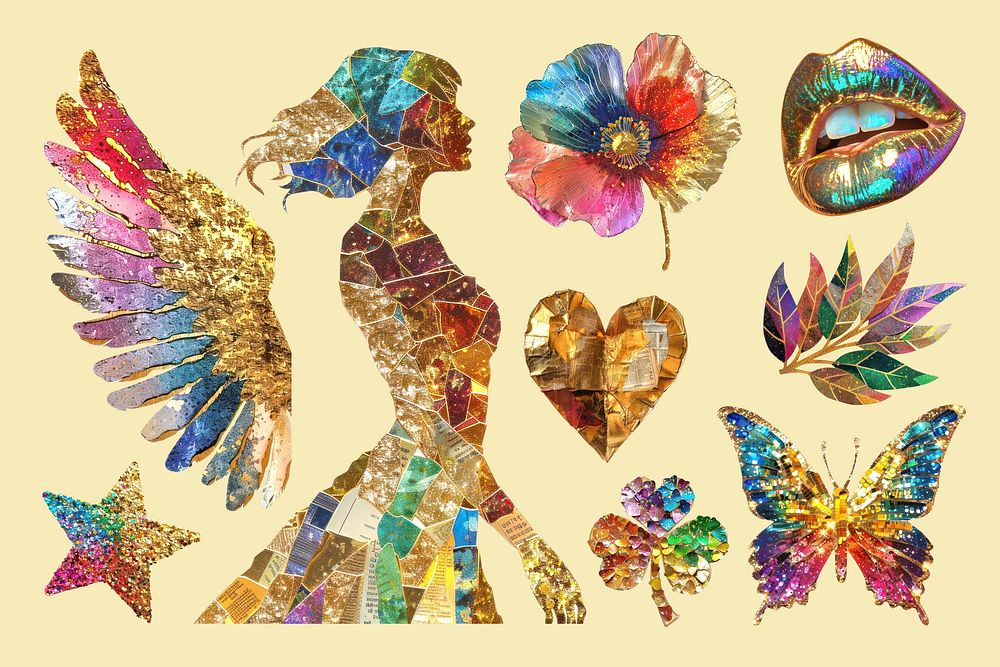 Gold glitter collage element set | Free Photo - rawpixel