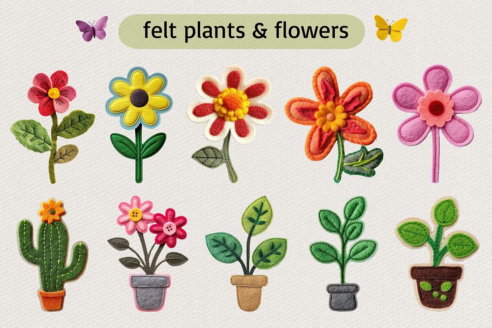 Felt flower plant stickers isolated | Premium Photo - rawpixel