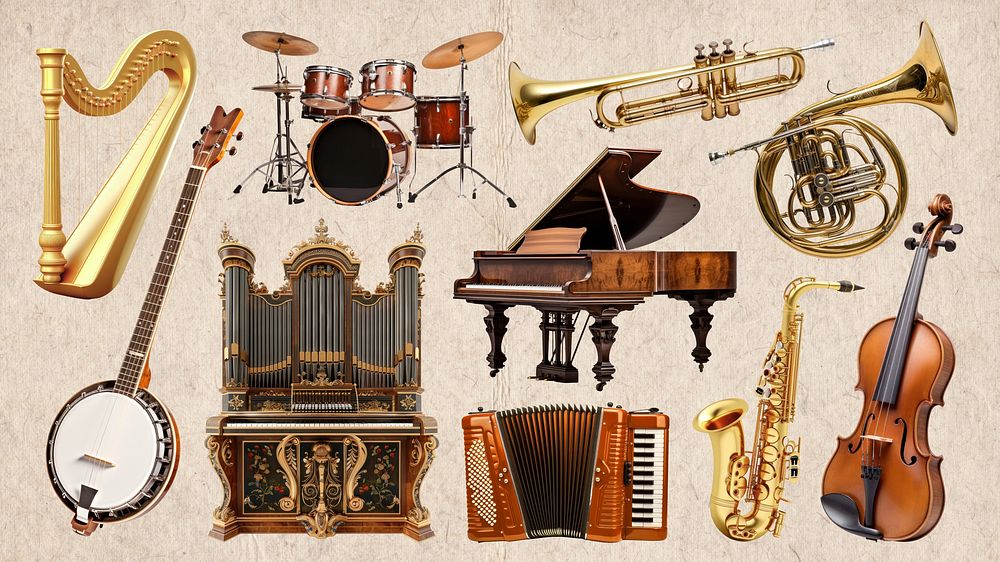 Classic music instrument element set | Free Photo - rawpixel