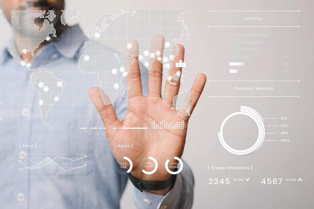 Man pressing his palm screen | Free Photo - rawpixel