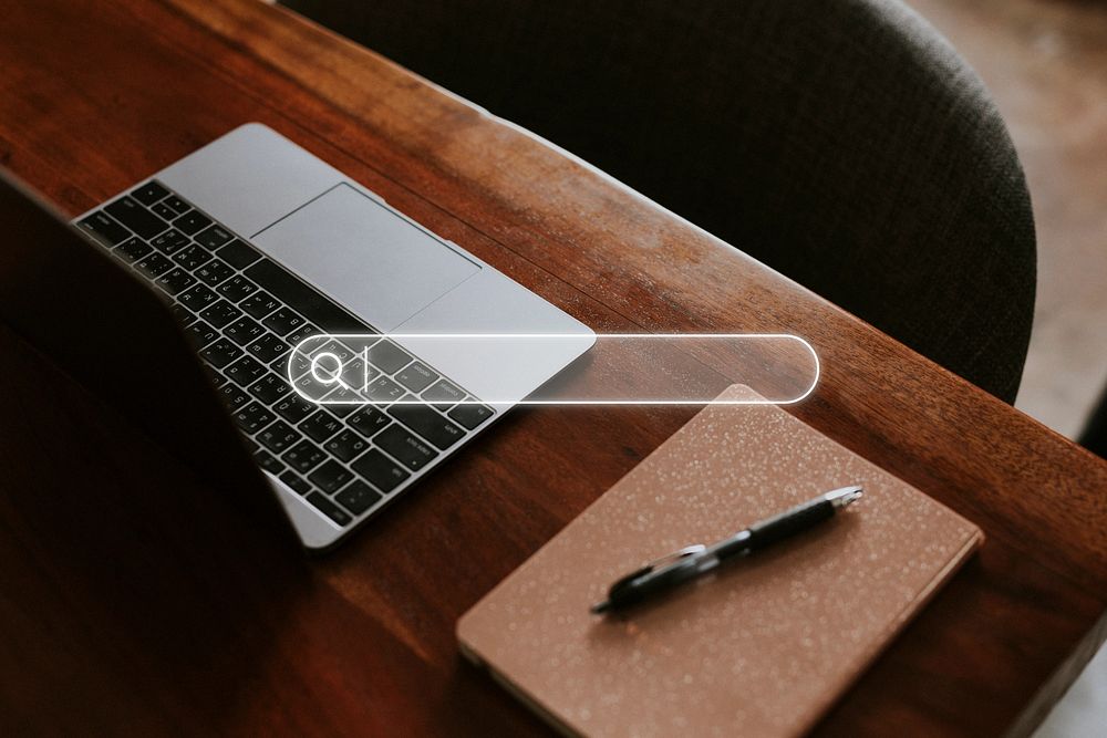 Laptop notepad wooden table office | Free Photo Illustration - rawpixel