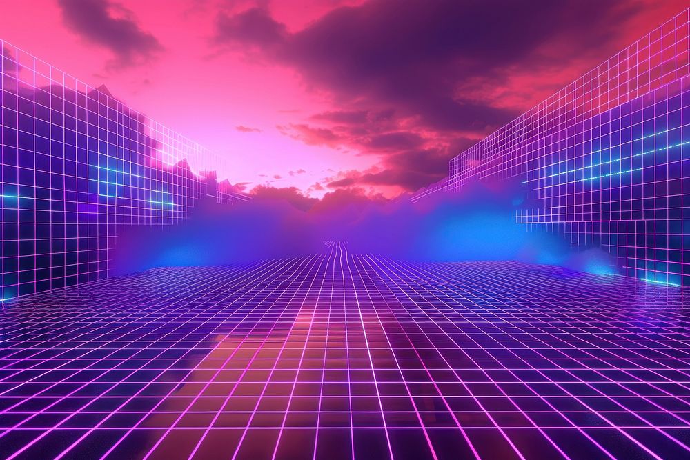 Neon sky wireframe lighting outdoors | Free Photo Illustration - rawpixel