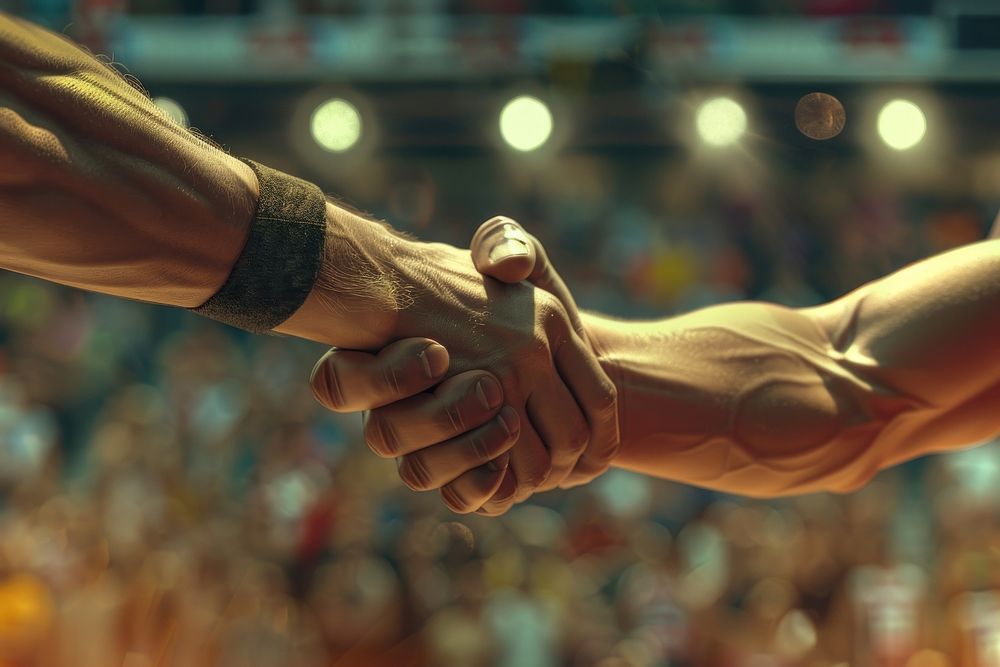 Two athletes shaking hands astronomy | Free Photo - rawpixel