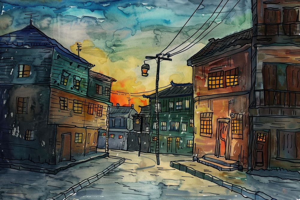 Street night city art neighborhood. | Free Photo Illustration - rawpixel