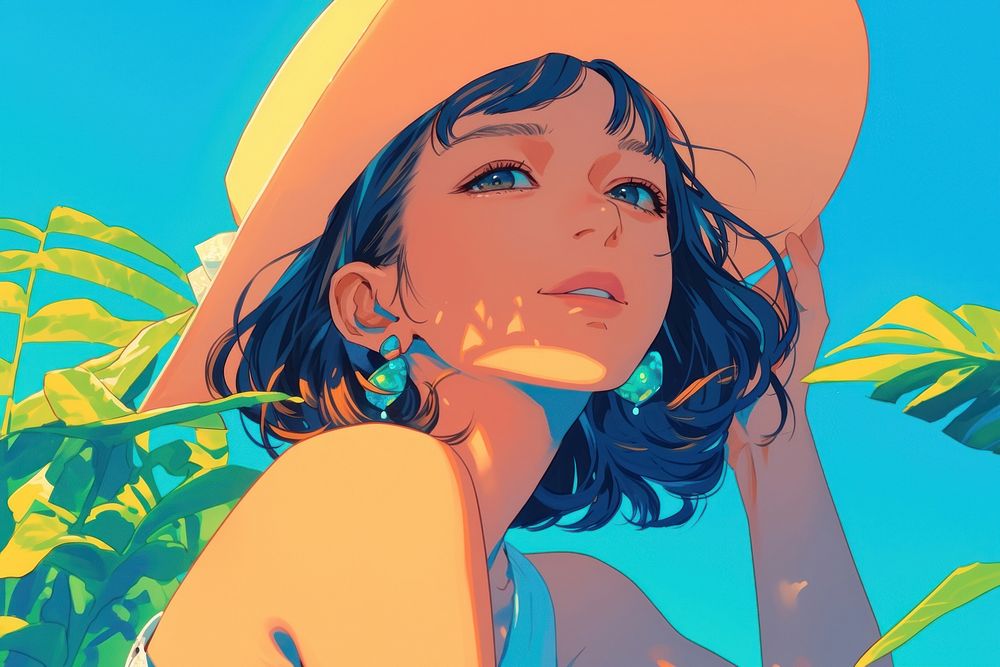 Summer illustrated drawing female | Free Photo Illustration - rawpixel