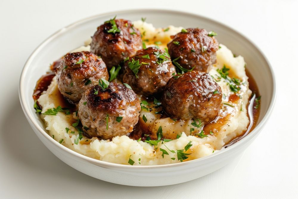 Savory meatballs over mashed potatoes | Free Photo - rawpixel