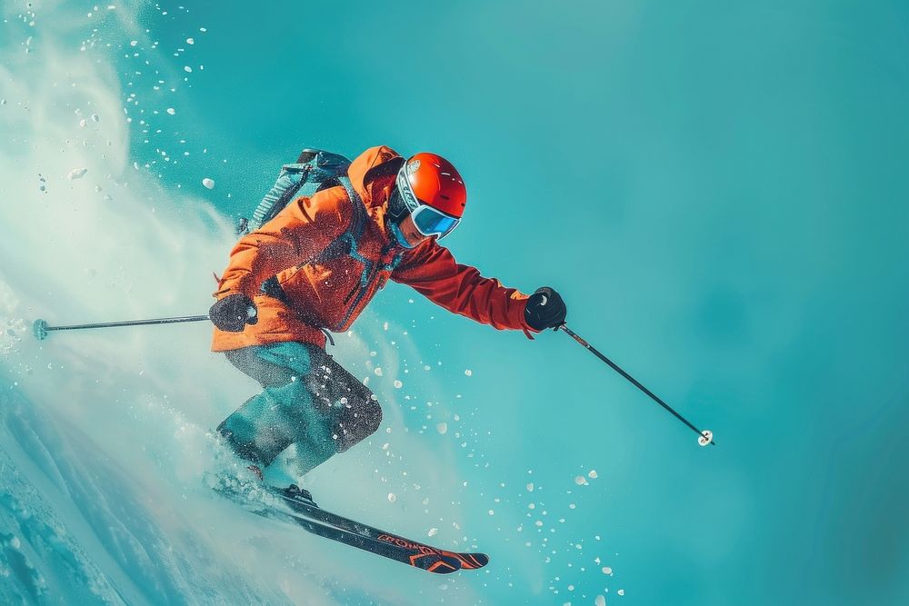 Skier descending snowy mountain slope. | Free Photo - rawpixel