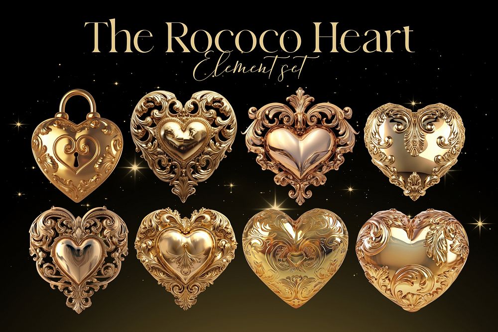Rococo heart element set | Free Photo - rawpixel