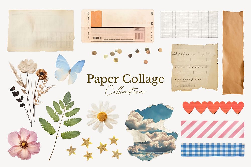 Paper Collage design element set | Free Photo - rawpixel