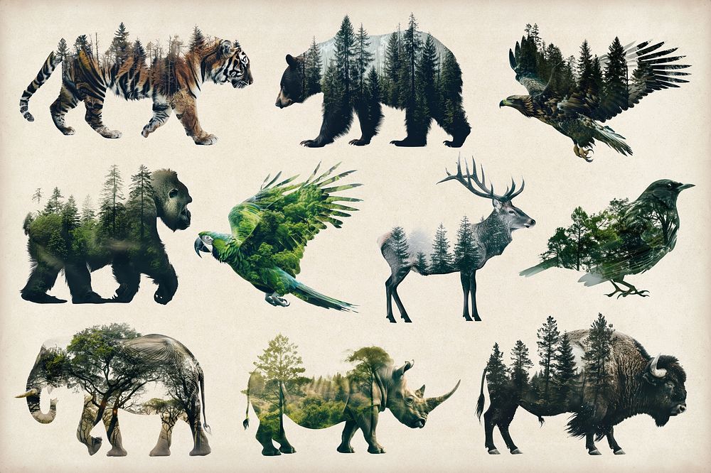 Double exposure wildlife animal element | Free Photo - rawpixel