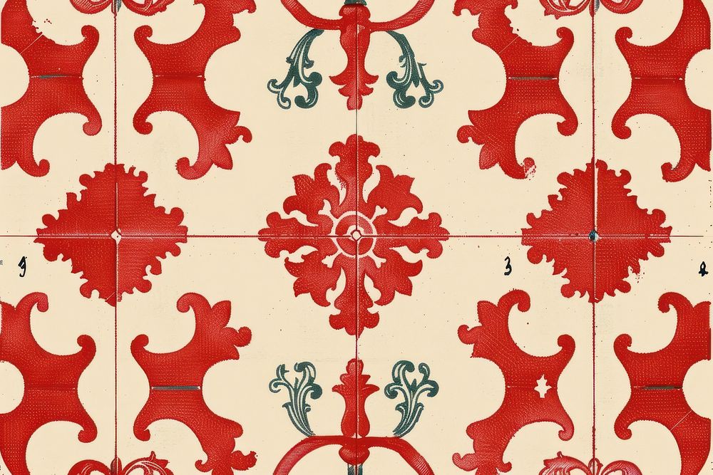 Vintage red floral tile pattern | Free Photo Illustration - rawpixel