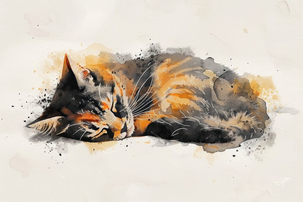 Watercolor sleeping cat illustration | Free Photo Illustration - rawpixel