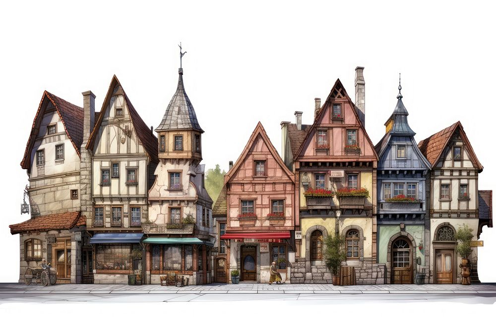 Charming medieval village illustration | Free Photo Illustration - rawpixel