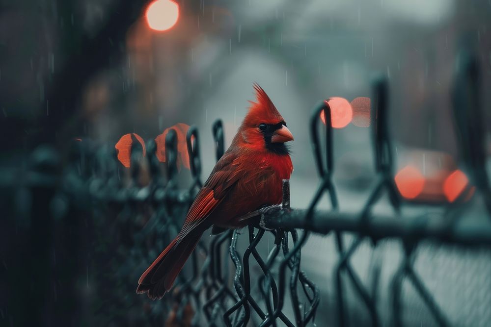 Vibrant cardinal perched in rain | Free Photo - rawpixel