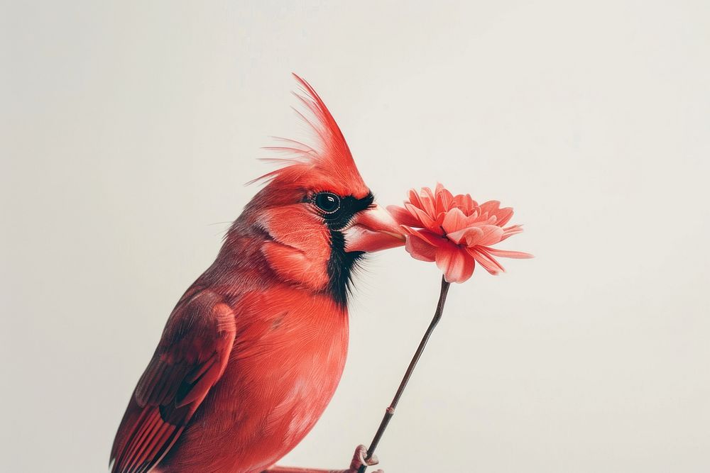 Vibrant cardinal holding flower | Free Photo - rawpixel