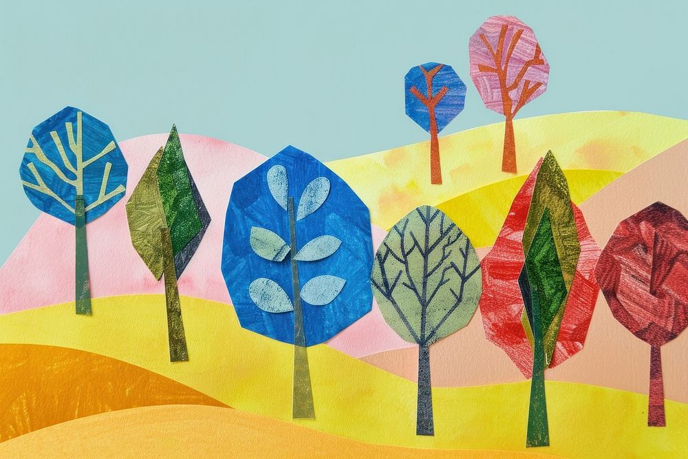 Colorful abstract paper cut trees | Free Photo Illustration - rawpixel