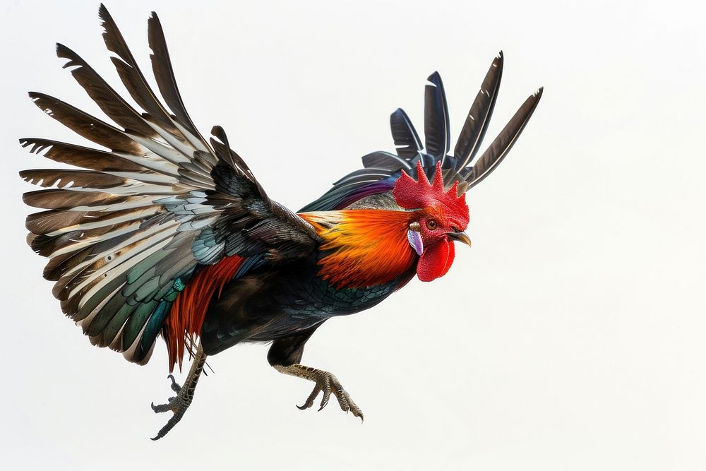 Colorful rooster in mid-flight | Free Photo - rawpixel