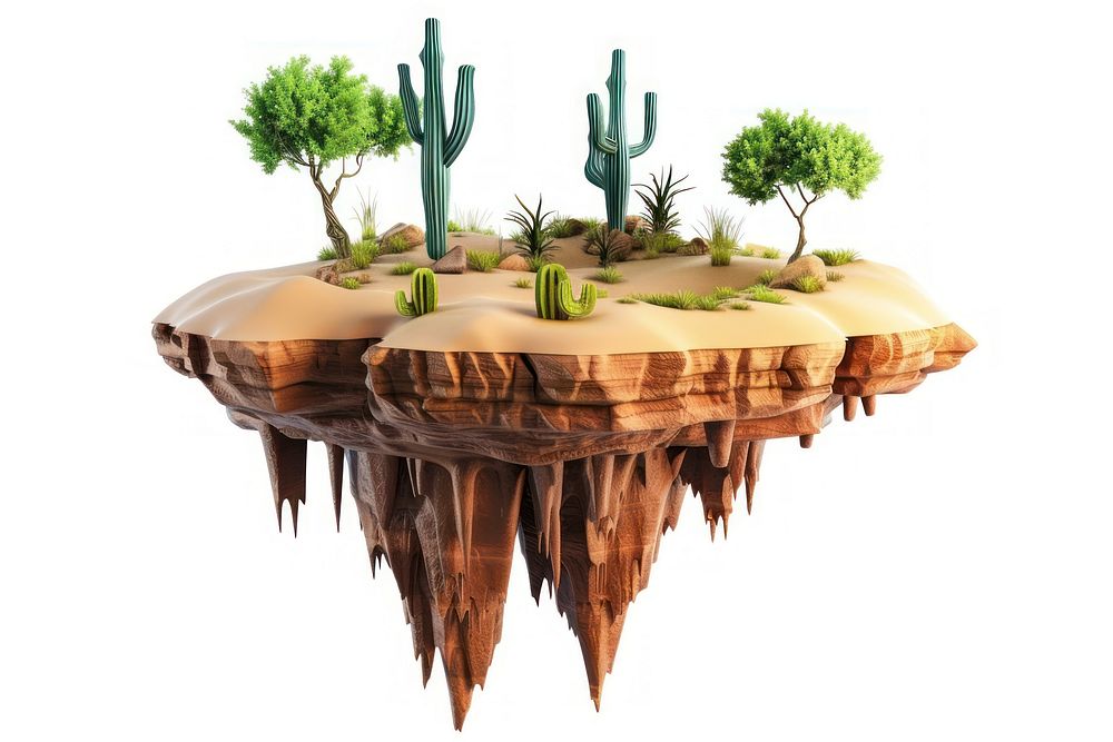 Floating desert island with cacti | Free Photo Illustration - rawpixel