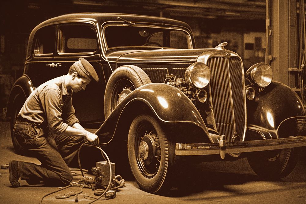 Vintage mechanic working classic car | Premium Photo - rawpixel