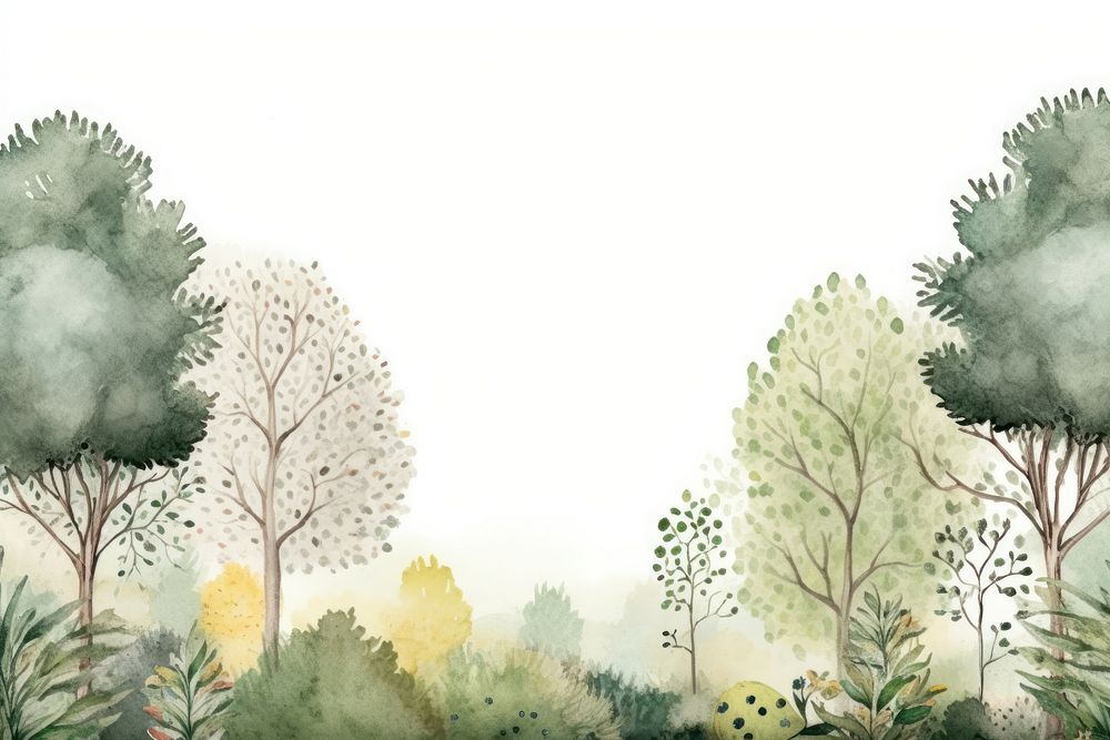Watercolor forest border vegetation painting | Free Photo Illustration ...